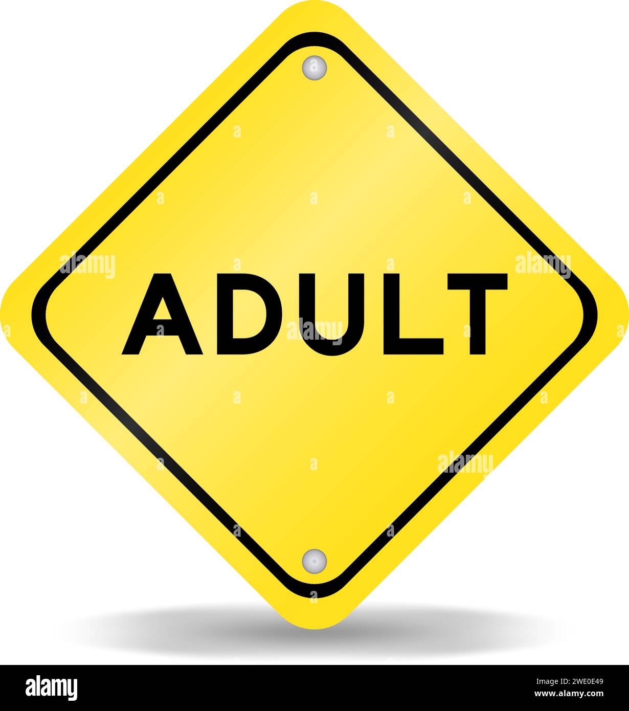 Yellow color transportation sign with word adult on white background ...