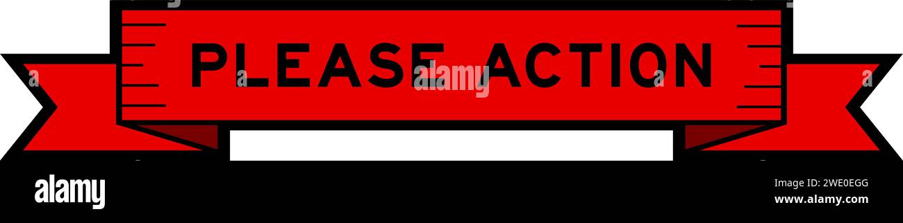Ribbon label banner with word please action in red color on white ...