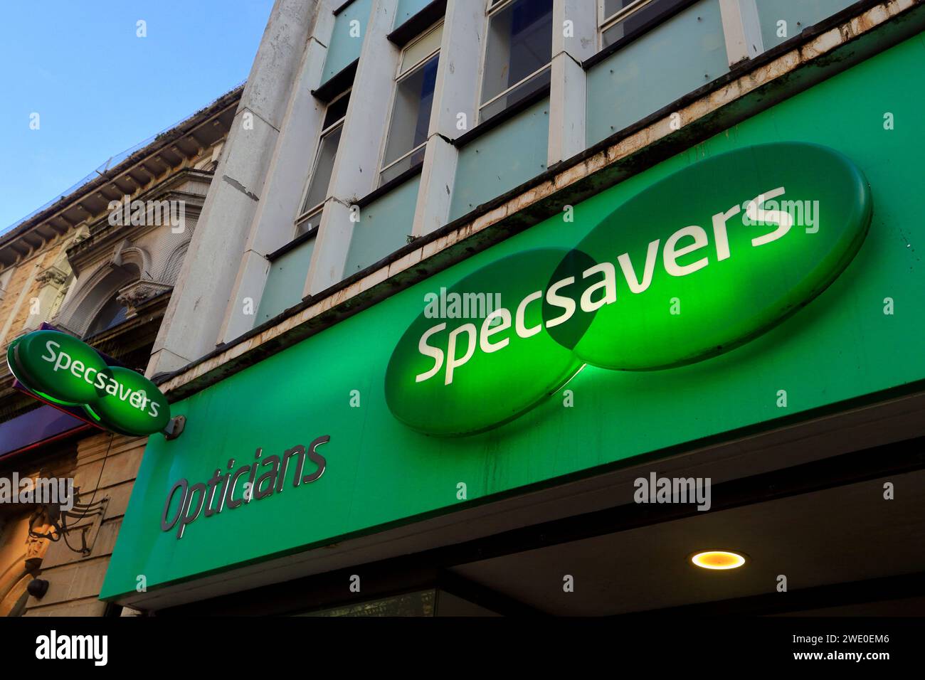 Specsavers sign, Queen Street, Cardiff. Taken January 2024 Stock Photo ...