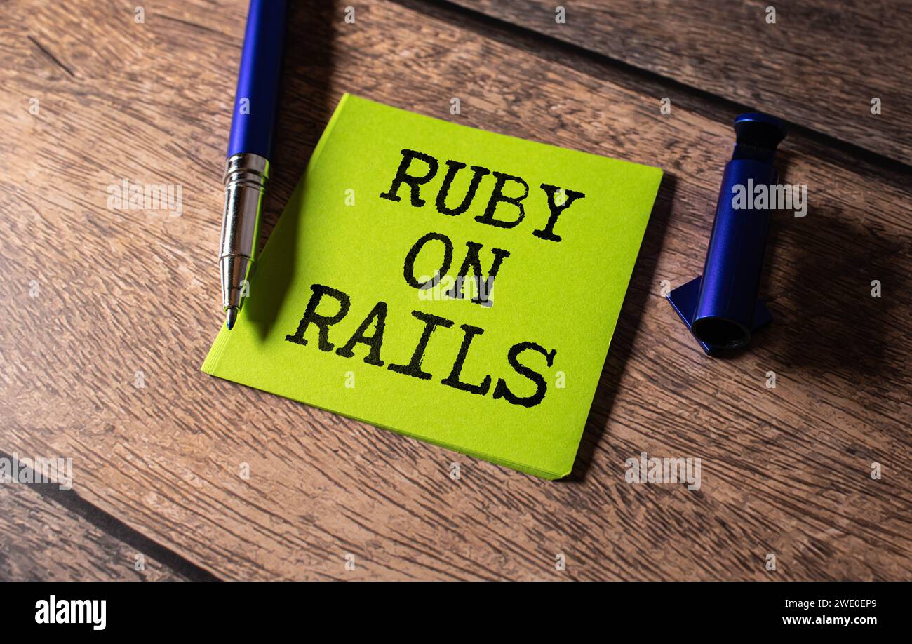 Monitor in modern office with text RUBY ON RAILS on the screen Stock ...