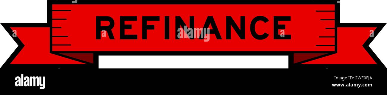 Ribbon label banner with word refinance in red color on white ...