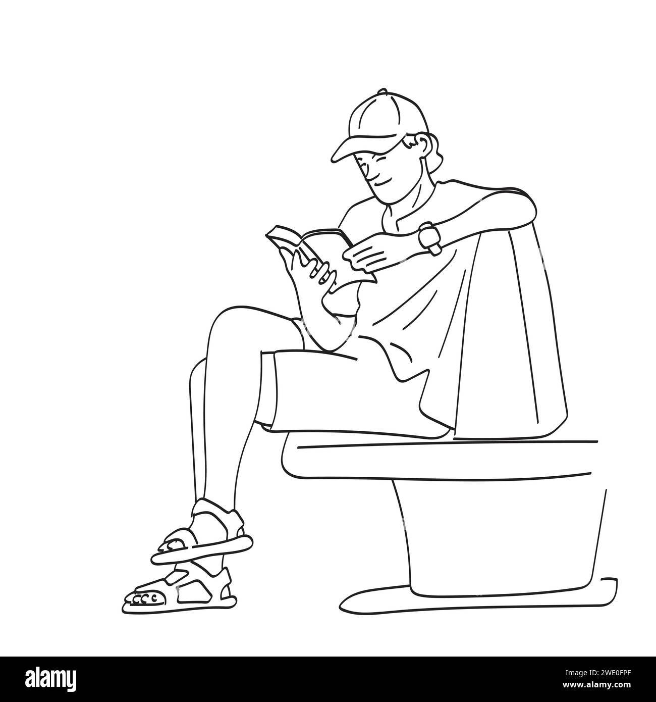 man with cap reading book illustration vector hand drawn isolated on ...