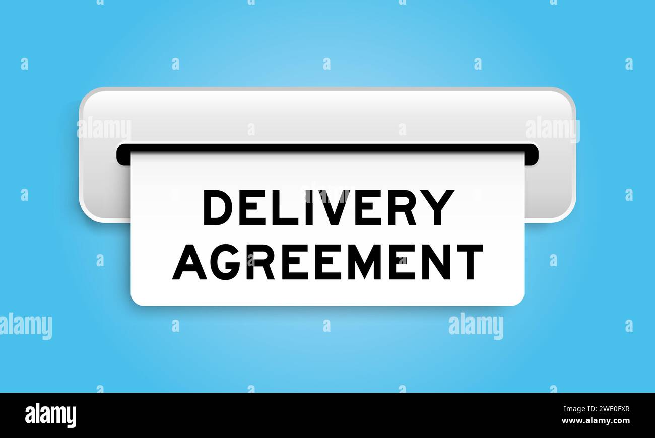 White coupon banner with word delivery agreement from machine on blue ...