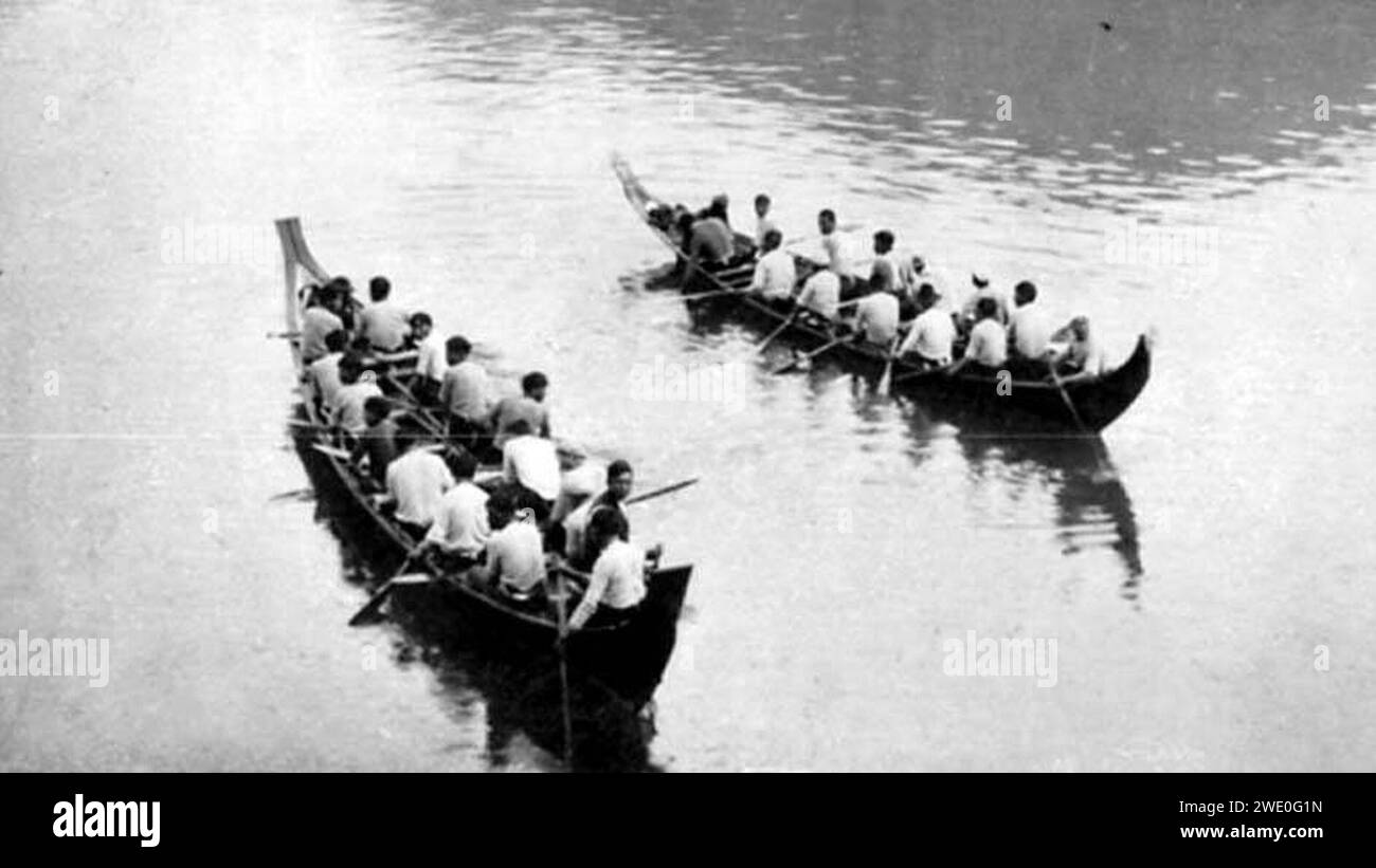 Alaska Natives competing in canoe race, Juneau, Alaska, between 1895 ...