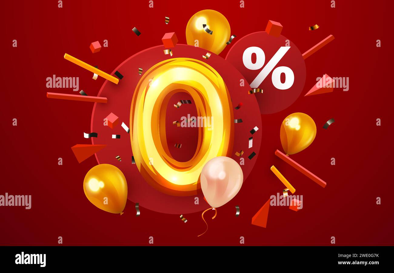 Golden 3d zero number. Zero percent commissions. Vector illusstration ...