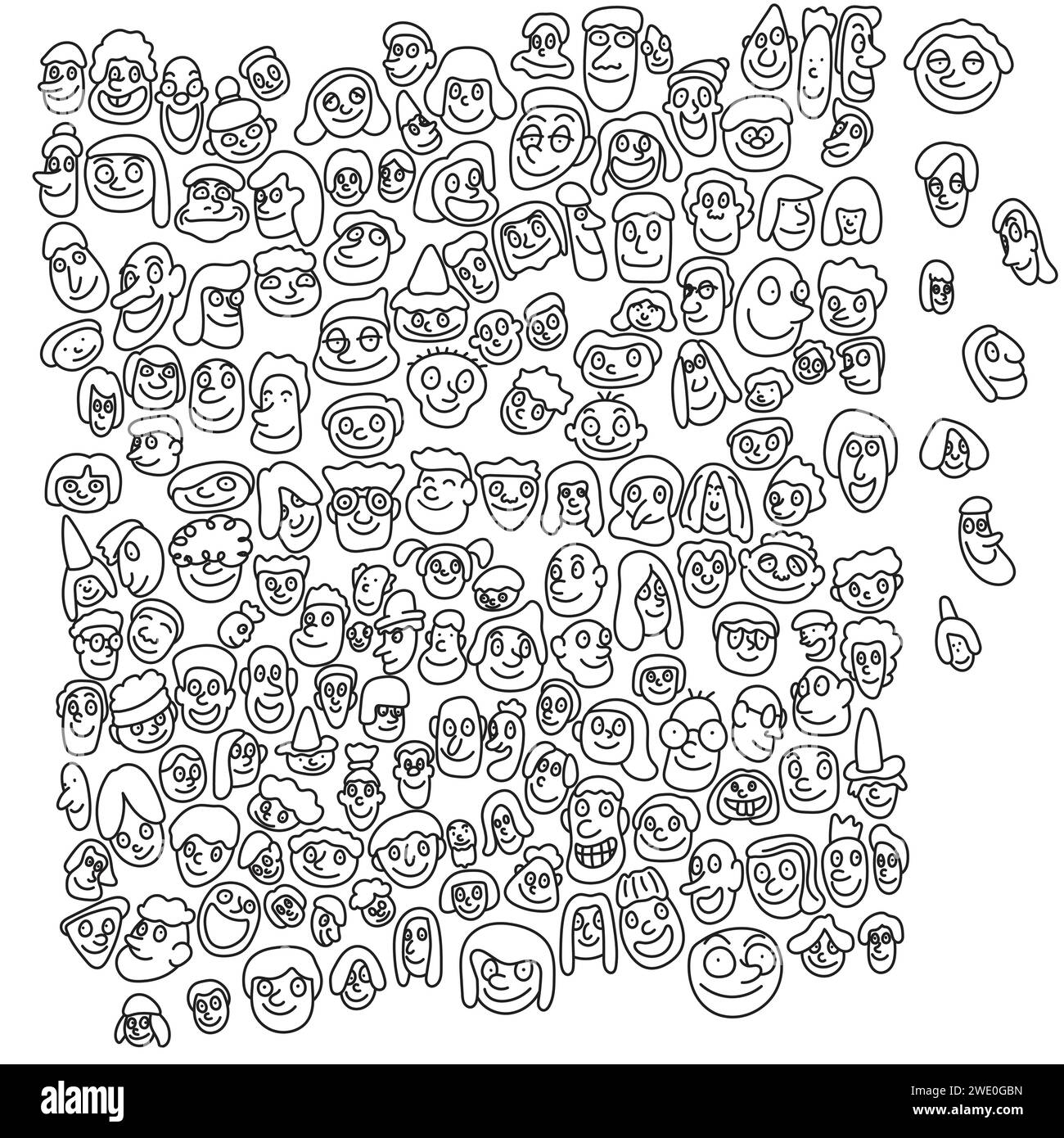 set of smiling faces illustration vector hand drawn isolated on white ...