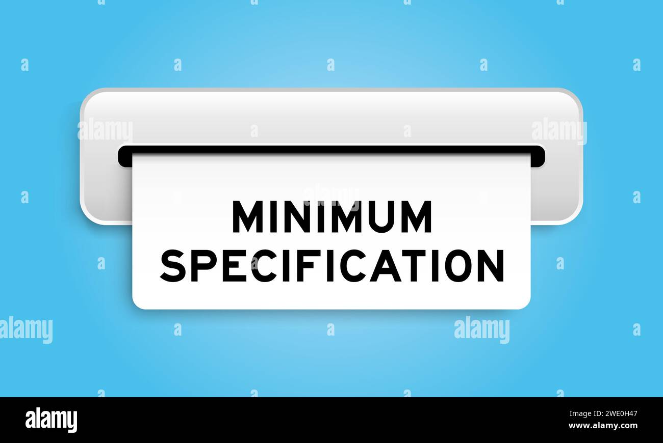 White coupon banner with word minimum specification from machine on ...