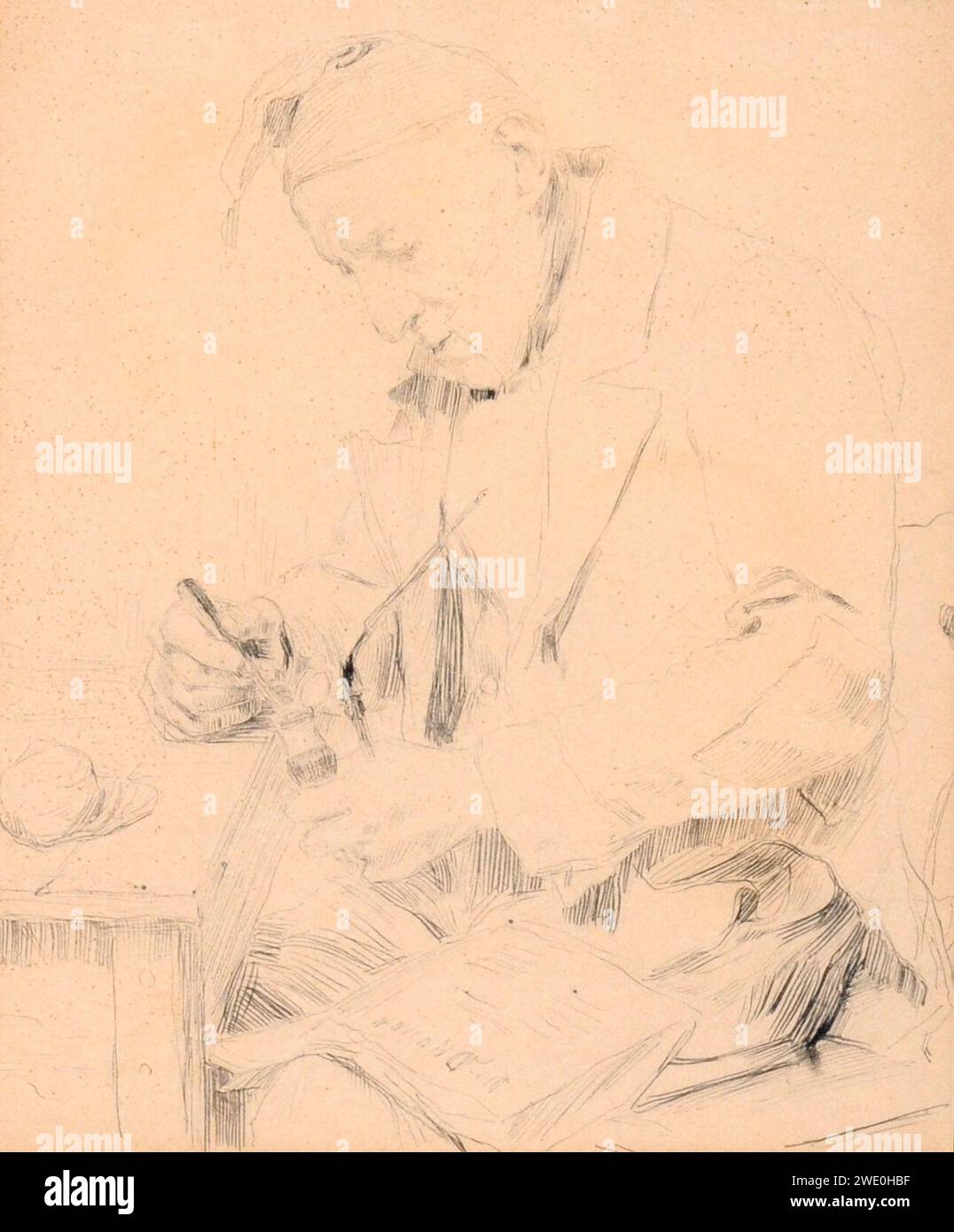 Albert Anker Sitzender alter Mann mit Tintenfass Stock Photo - Alamy