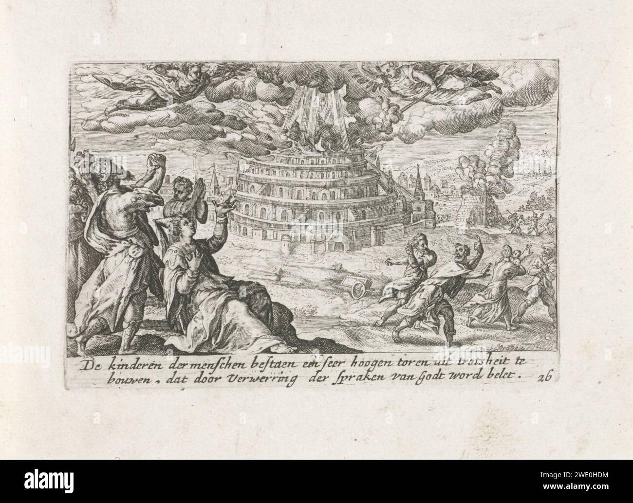 De Toren van Babel, Crispijn van de Passe (I), 1700 - 1750 print God ...