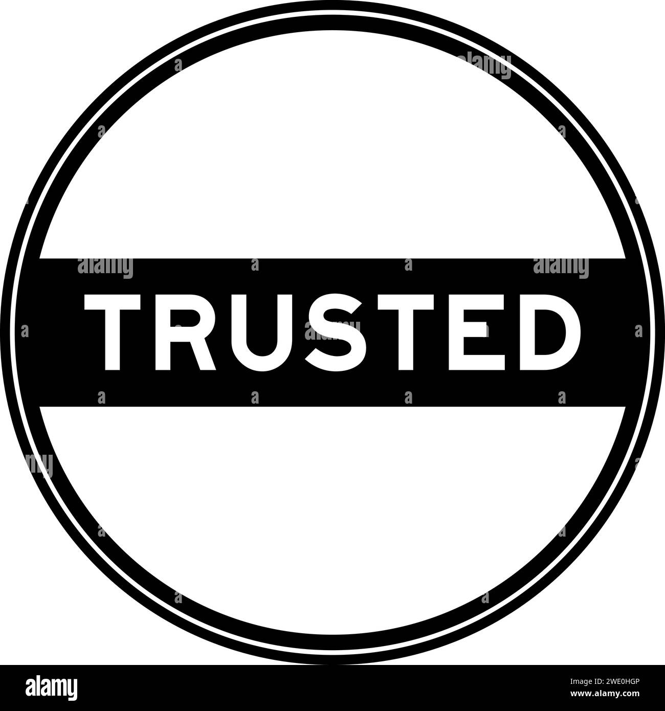 Black color round seal sticker in word trusted on white background ...
