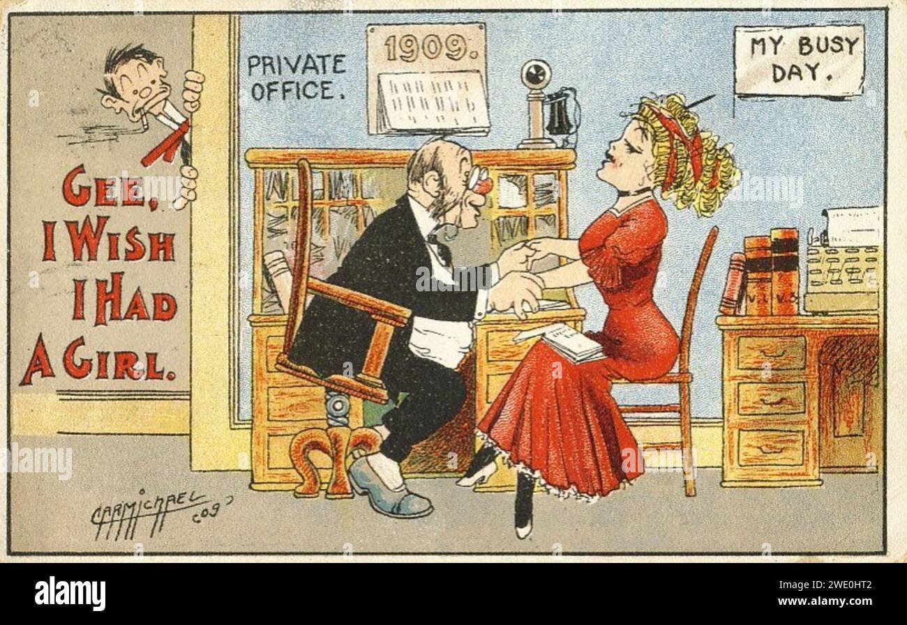 Albert Carmichael Gee I wish I had a girl - office 1909 Stock Photo - Alamy