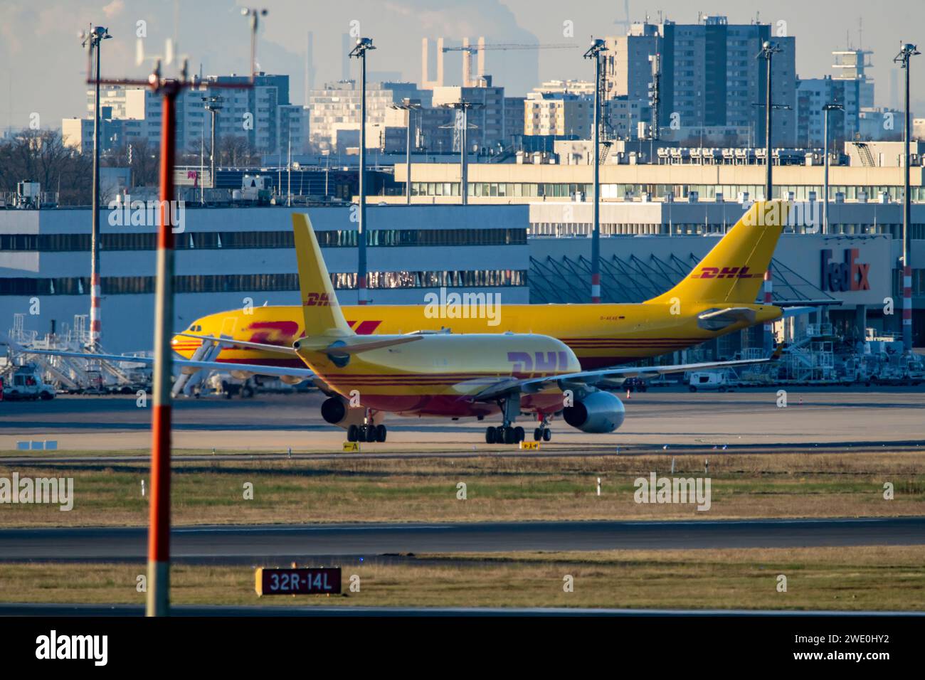 DHL Airbus A330-243F, cargo aircraft landing at Cologne-Bonn Airport ...
