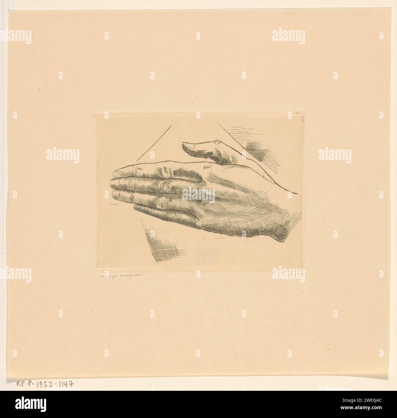 Hand, Lodewijk Schelfhout, 1932 print paper drypoint fingers closed ...