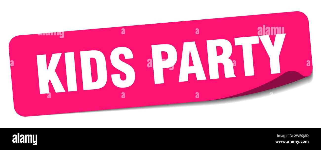 kids party sticker. kids party rectangular label isolated on white ...