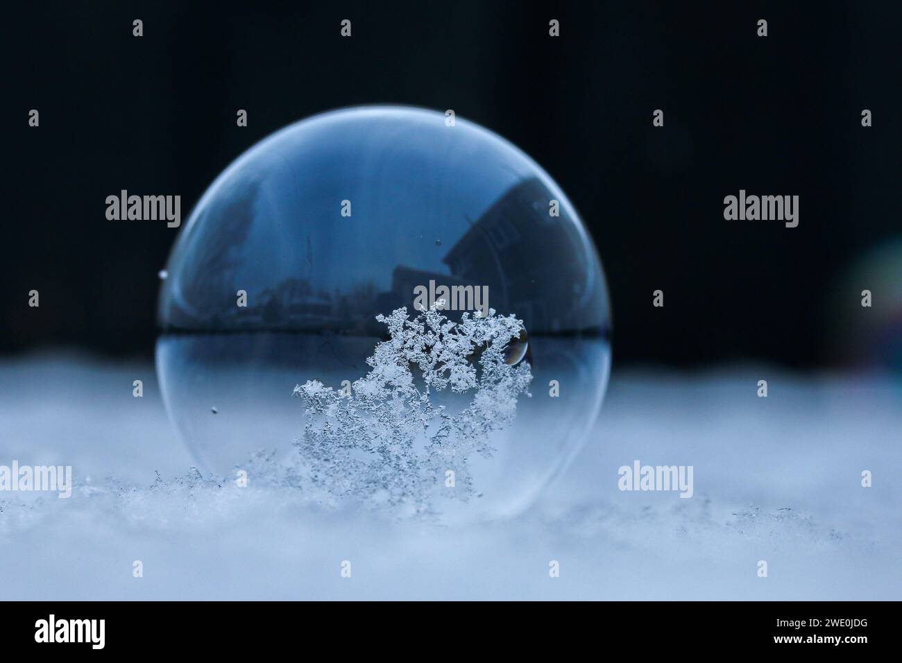 Stunning ice crystals gathering on a bubble in sub zero temperatures ...