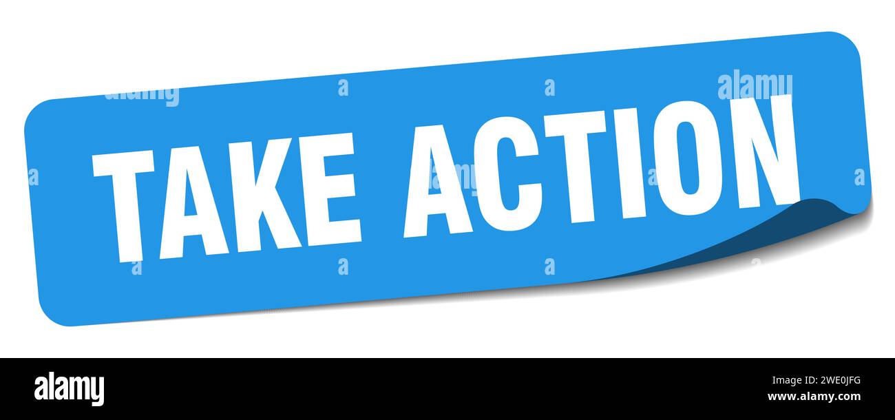take action sticker. take action rectangular label isolated on white ...