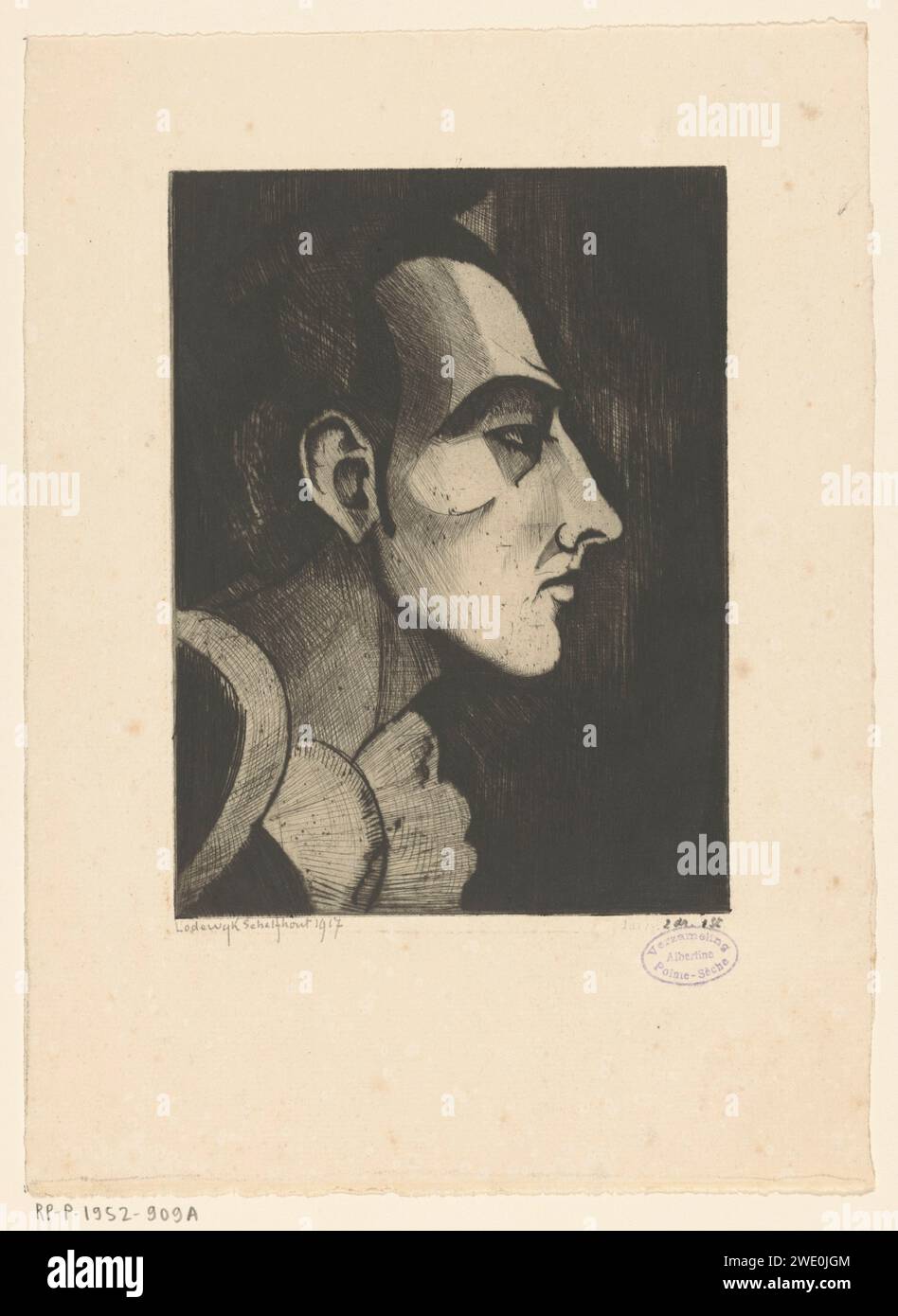 Pierrot I, Lodewijk Schelfhout, 1917 print The head of a pierrot ...