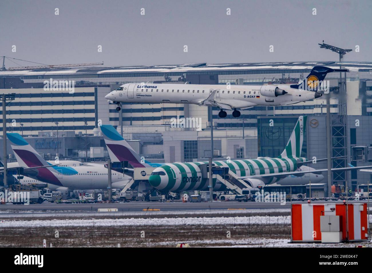 Lufthansa Cityline, Bombardier CRJ-900 beim Landeanflug auf den Flughafen Frankfurt FRA ...