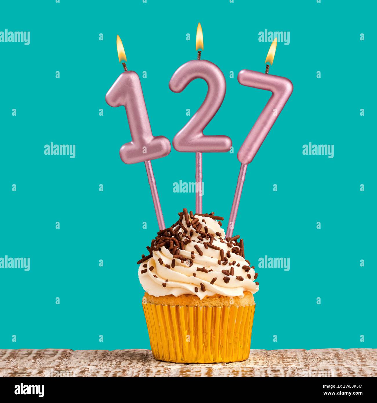 Birthday candle number 127 - Aquamarine card design Stock Photo - Alamy