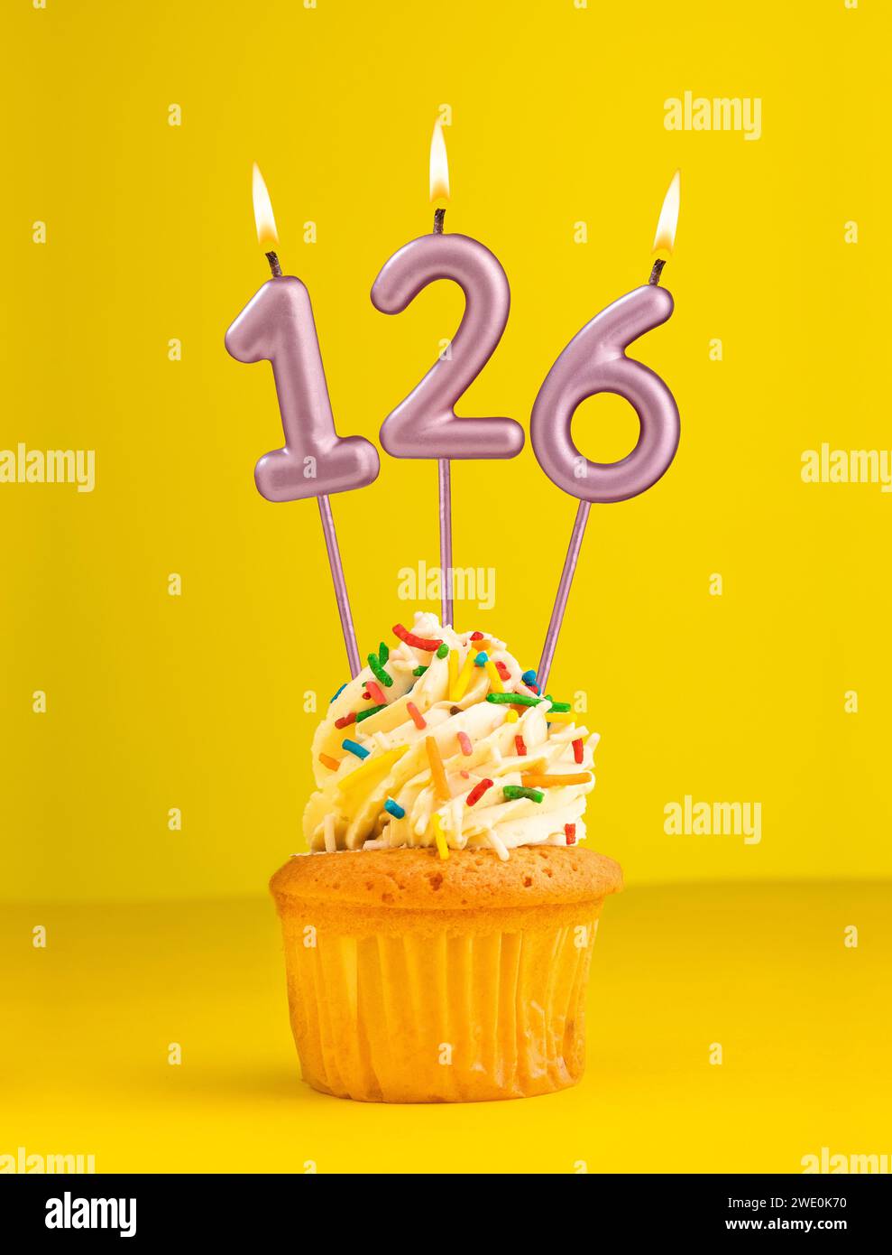 Number 126 candle - Birthday card design in yellow background Stock ...