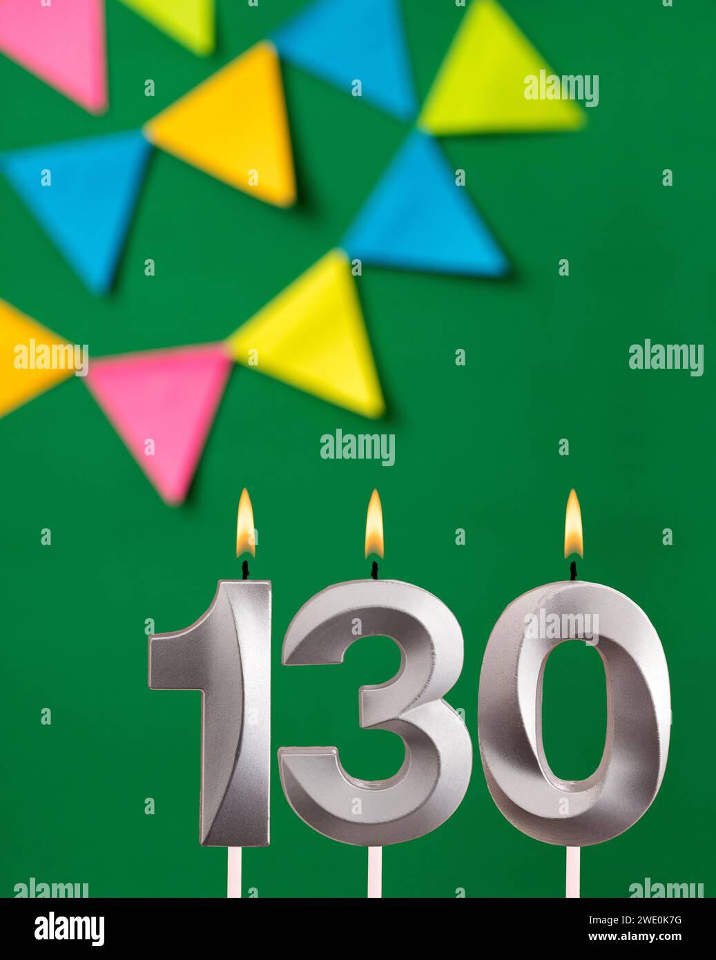 Candle number 130 birthday - Green anniversary card with pennants Stock ...