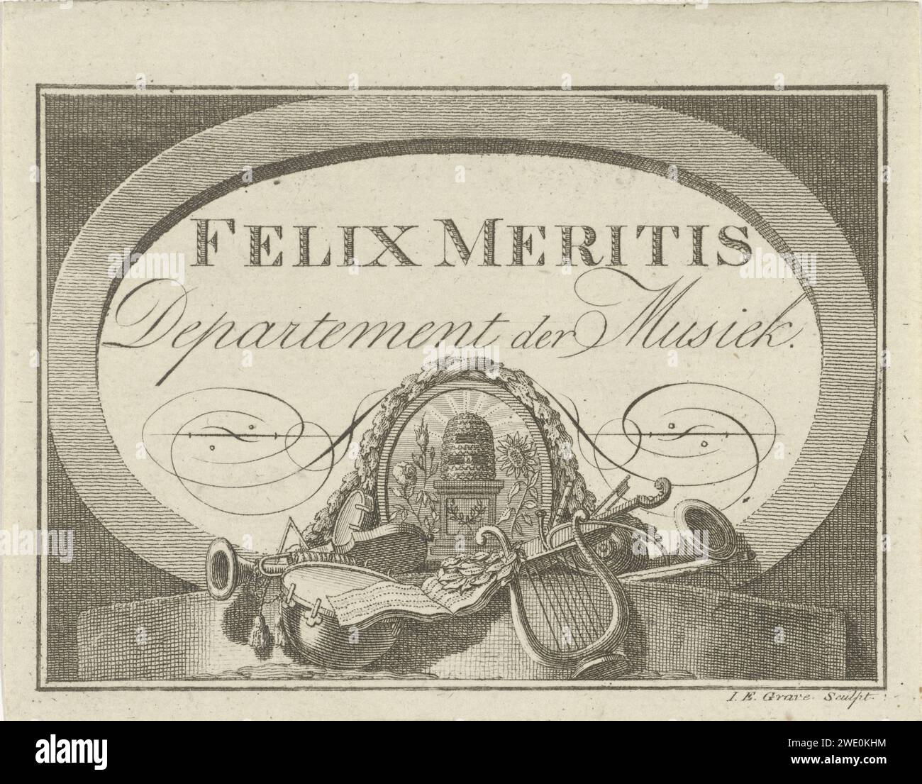 Cartouche with musical instruments, Jan Evert Grave, 1769 - 1791 print ...