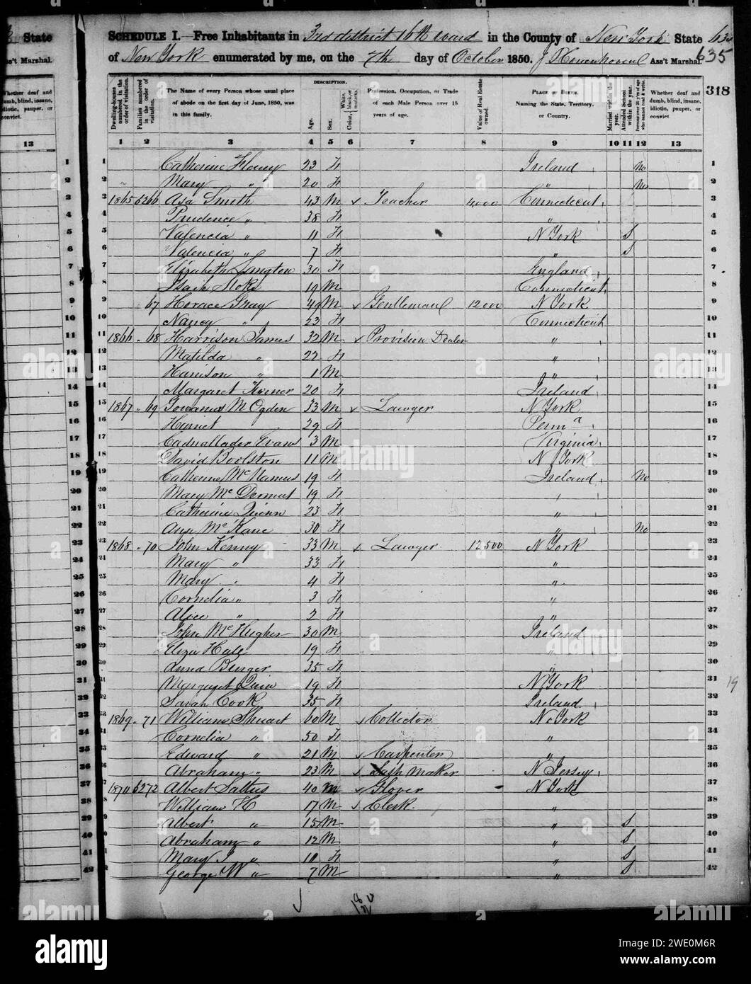 Albert Salter (1811-1882) in the 1850 census in Manhattan Stock Photo ...