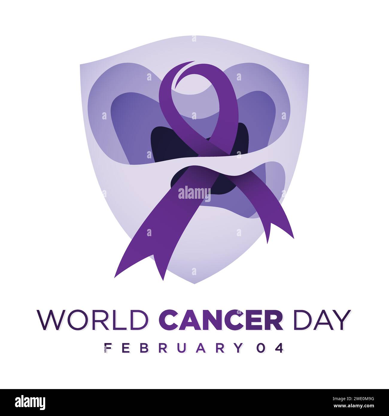 World Cancer Day with shield and ribbon design paper cut style. Vector ...