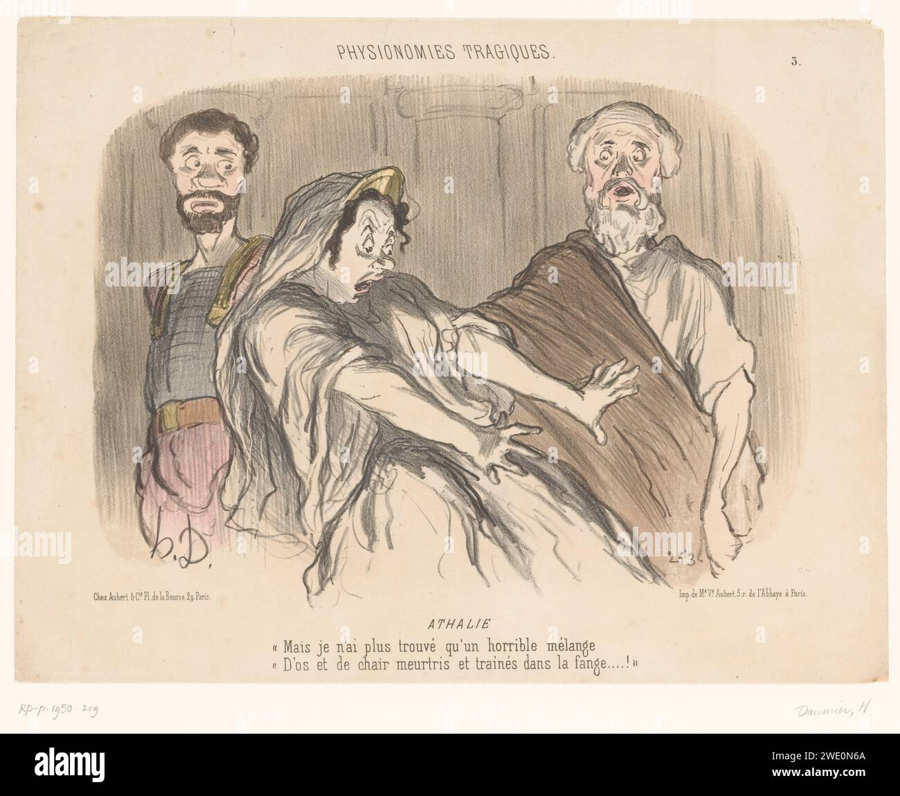 Atalja sees a daunting vision, Honoré Daumier, 1851 print Paris paper ...