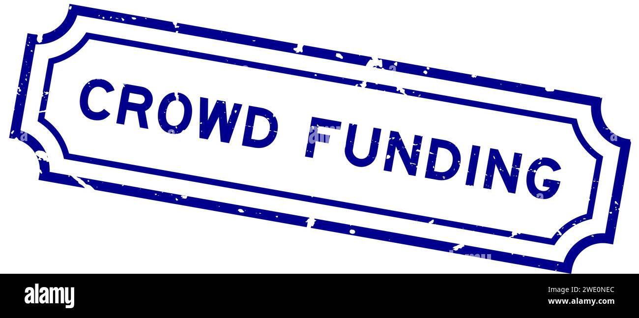 Grunge blue crowd funding word rubber seal stamp on white background ...