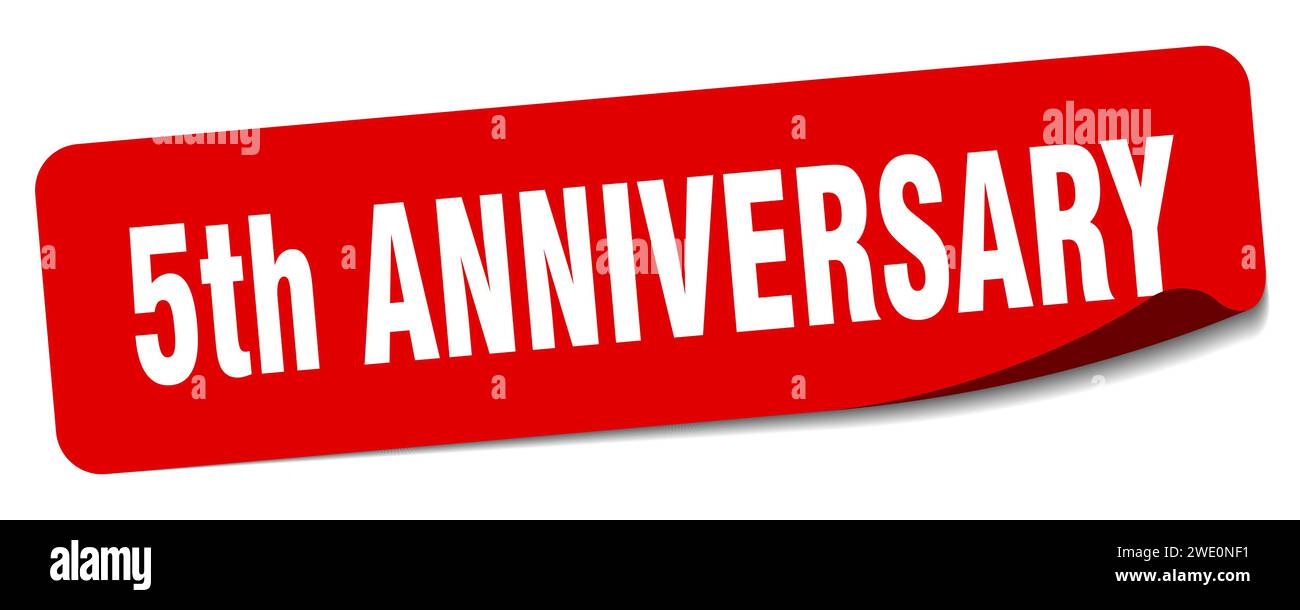 5th anniversary sticker. 5th anniversary rectangular label isolated on ...