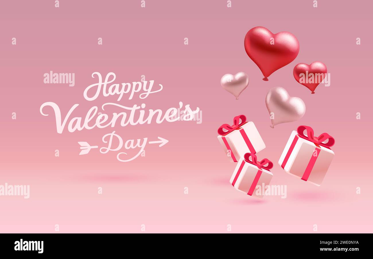 Happy Valentines Day heart and balloons, greeting card from February 14 ...