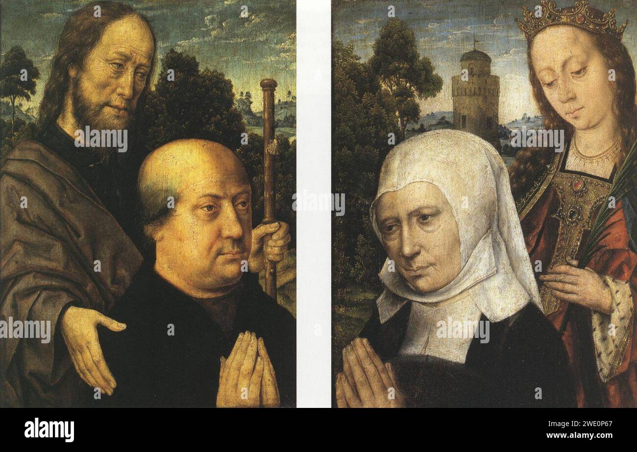 Albrecht Bouts - A Pair of Altarpiece Shutters The donor, with St. James; the donatrix, with St ...