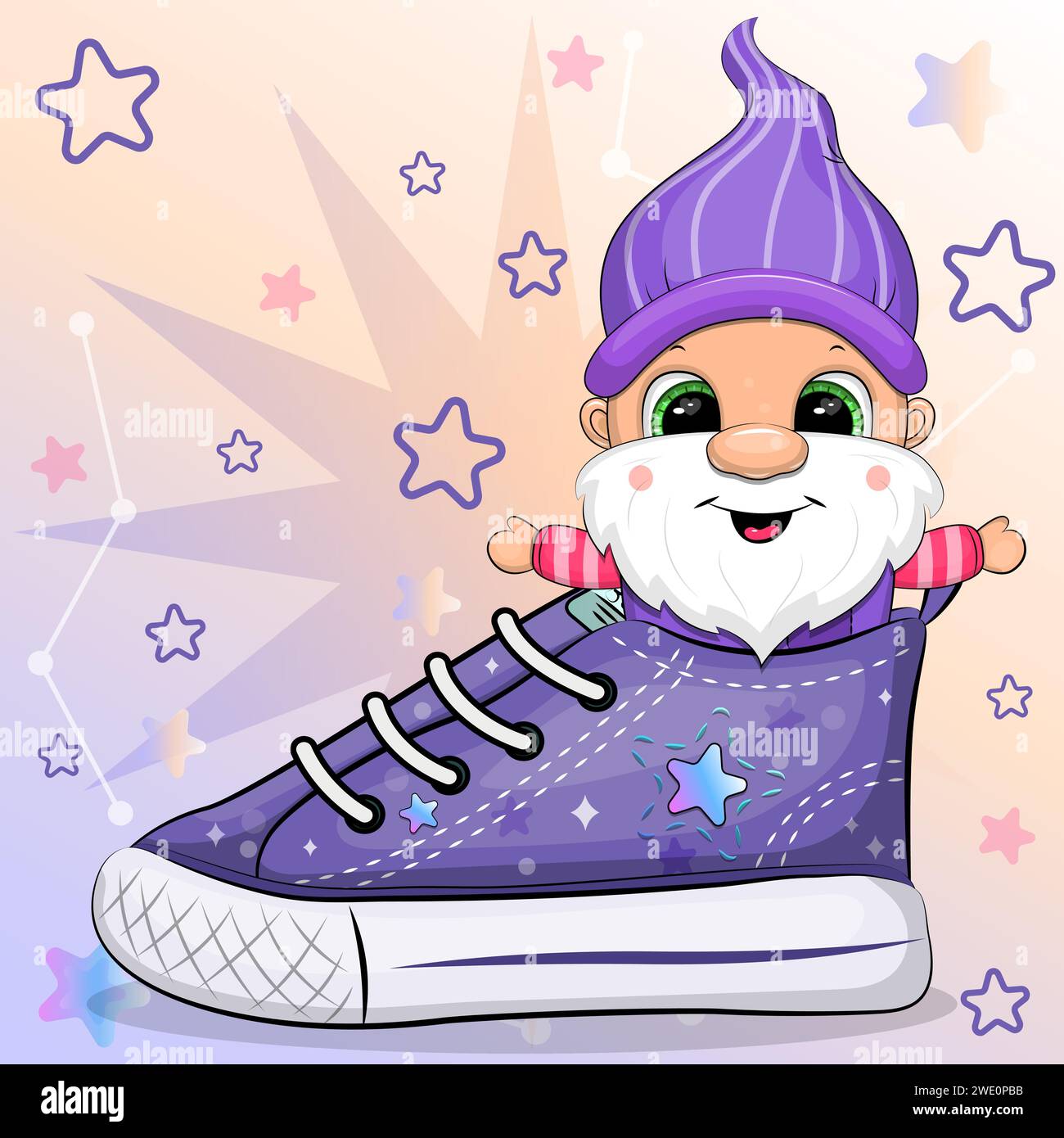 A cute cartoon gnome with a sneaker. Vector illustration of an animal ...