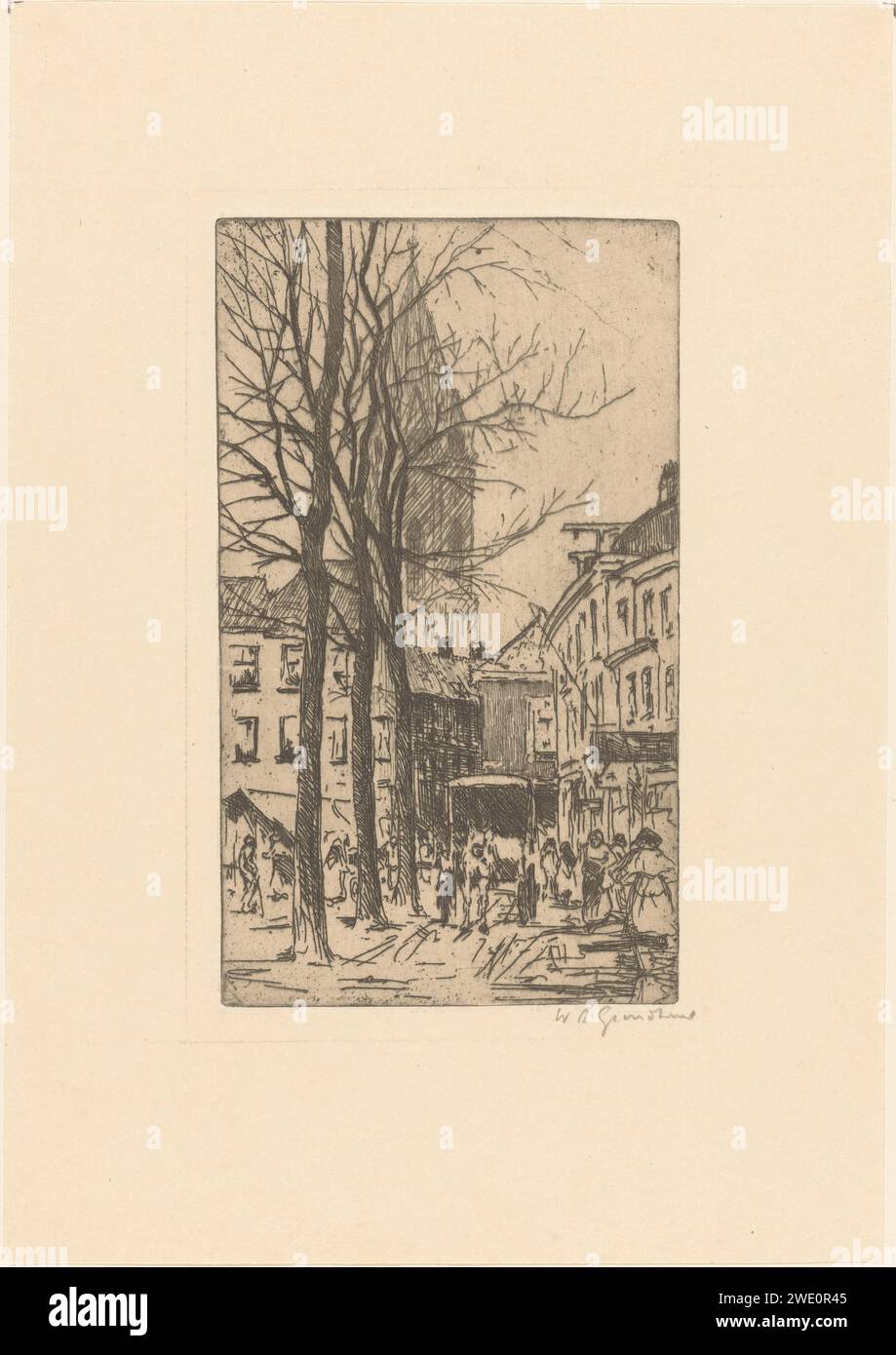 Figures on the street in The Hague, Willem Adrianus Grondhout, 1888 ...