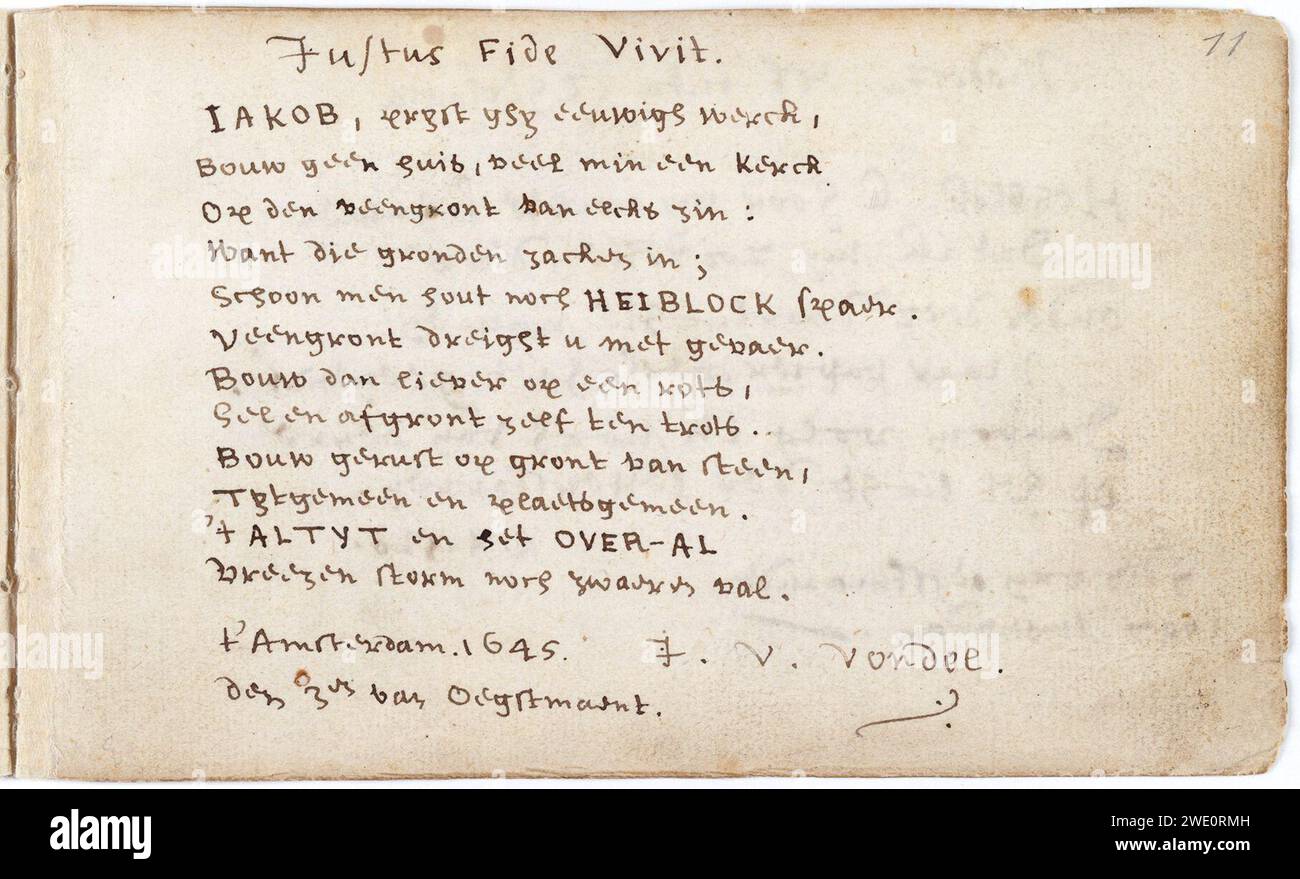 Album amicorum Jacob Heyblocq KB131H26 - p011 - Joost van den Vondel ...