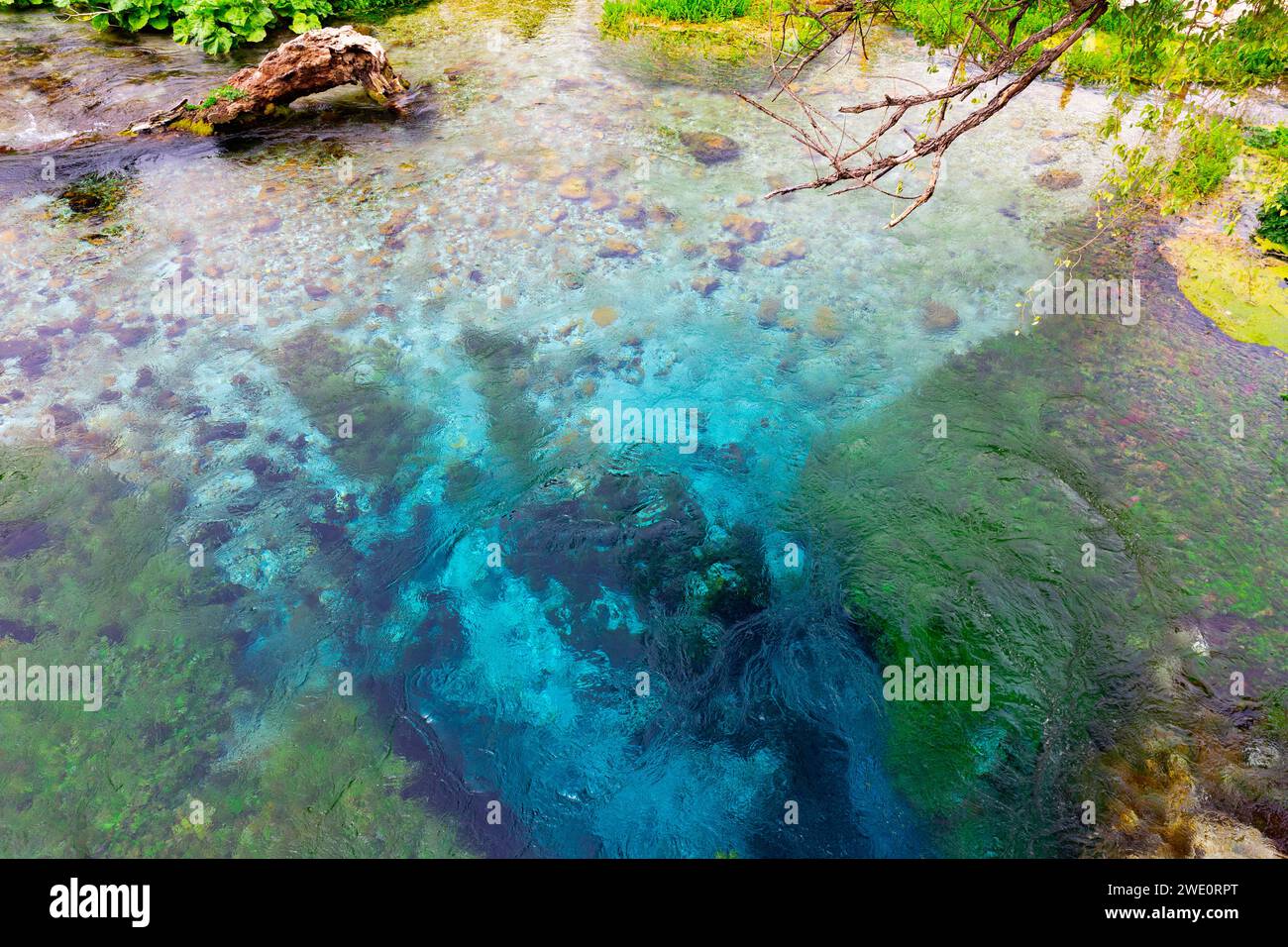 Natural spring of Blue Eye with clear water in Albania Stock Photo - Alamy