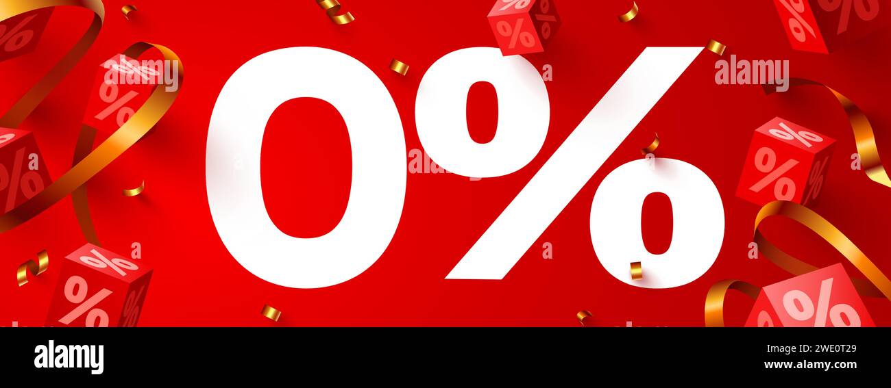 3d zero number with golden confetti. Zero percent commissions. Vector ...