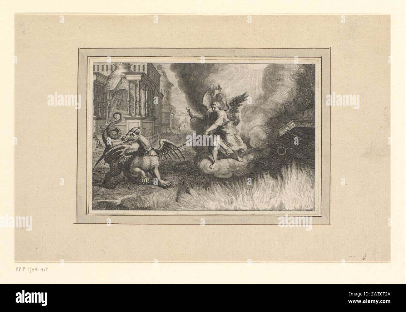 Engel controls a dragon, anonymous, 1600 - 1750 print paper engraving ...