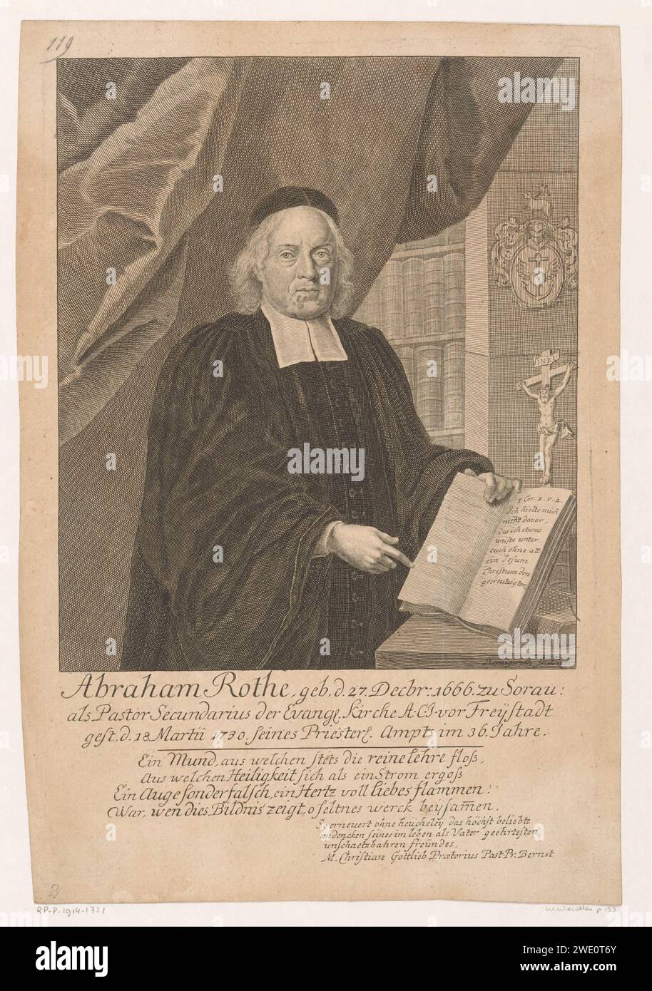 Portrait of Abraham Rothe, Martin Berbigeroth, 1730 - 1733 print print ...