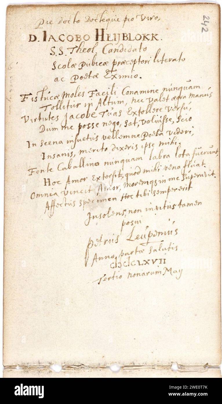 Album amicorum Jacob Heyblocq KB131H26 - p242 - Petrus Leupenius - Poem ...