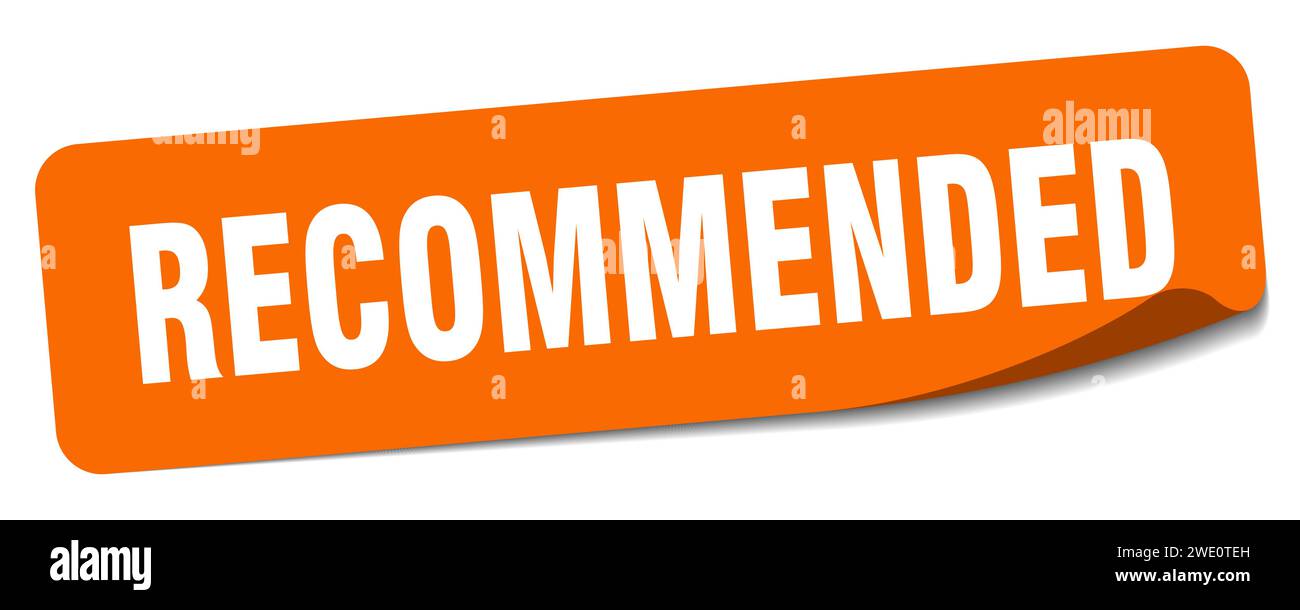 recommended sticker. recommended rectangular label isolated on white ...