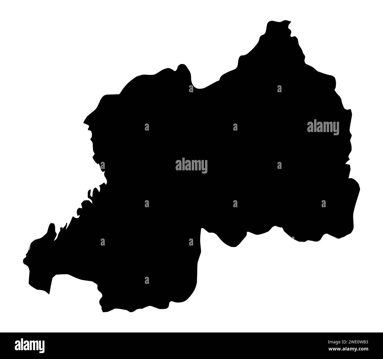 silhouette map of the African country of Rwanda isolated on a white ...