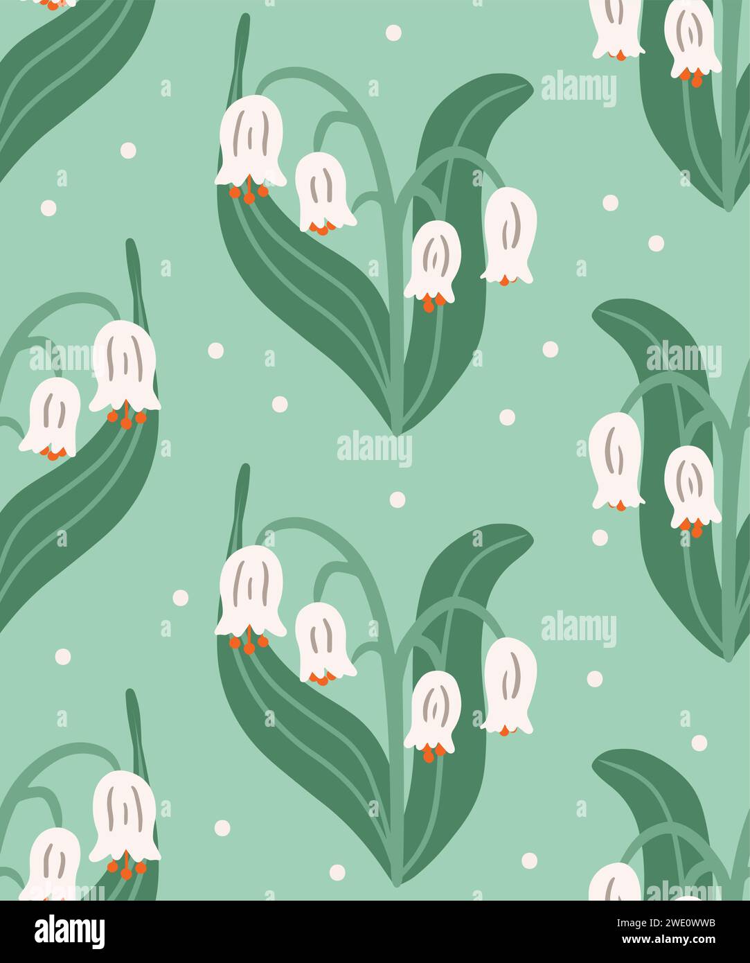 Vector seamless spring pattern of stylized lilies of the valley on a ...