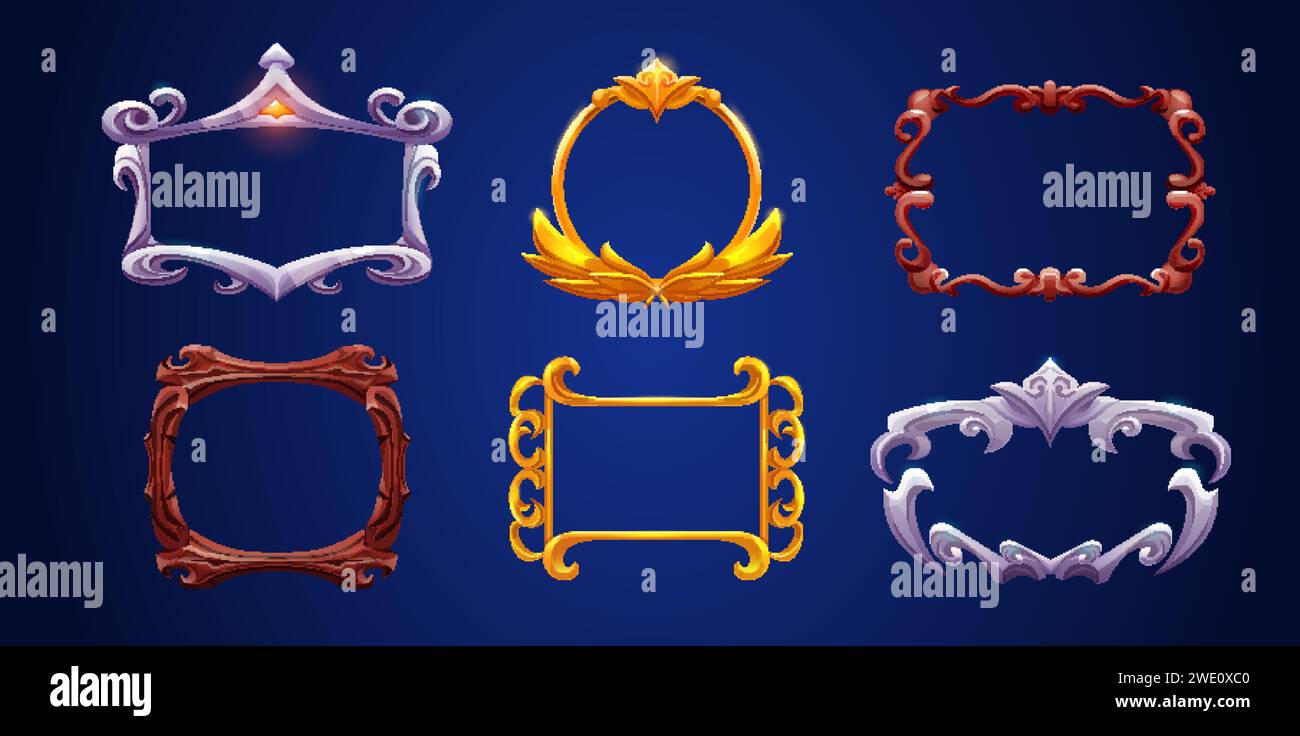 Fantasy decoration game ui frame for avatar or menu banner. Golden ...