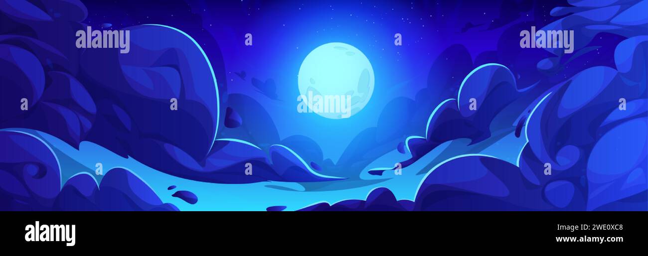 Full moon glowing in night sky. Vector cartoon illustration of anime ...