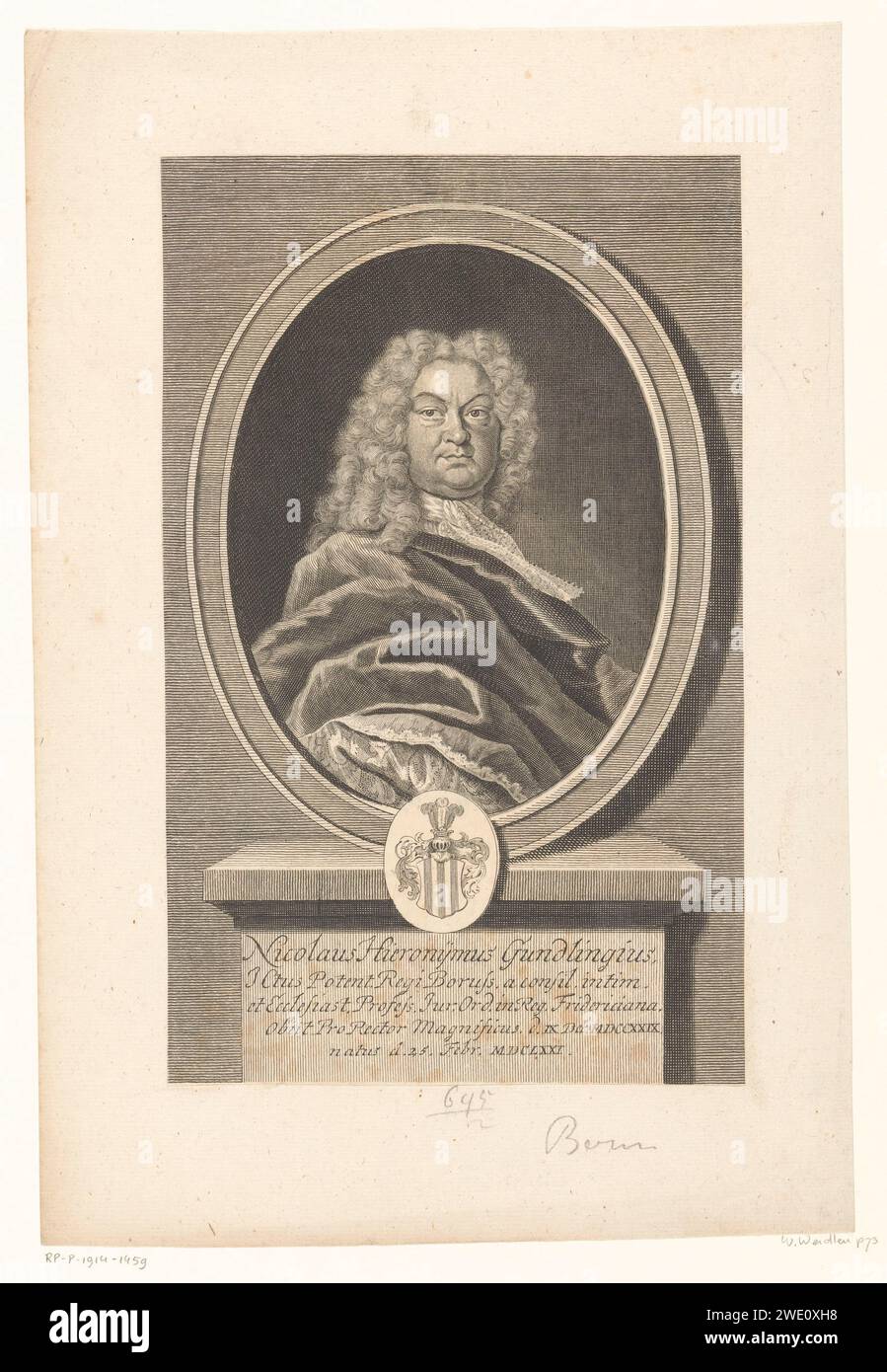 Portrait of Nicolaus Hieronymus Gundling, Martin Berbigeroth, 1729 ...