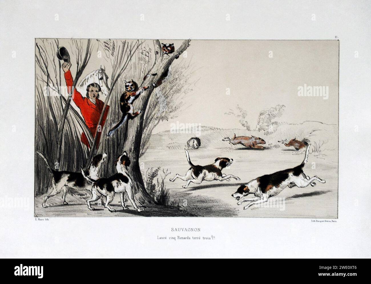 Album de chasse le drag de Pau. Planche 11, 1860, 1er éd. Becquet ...