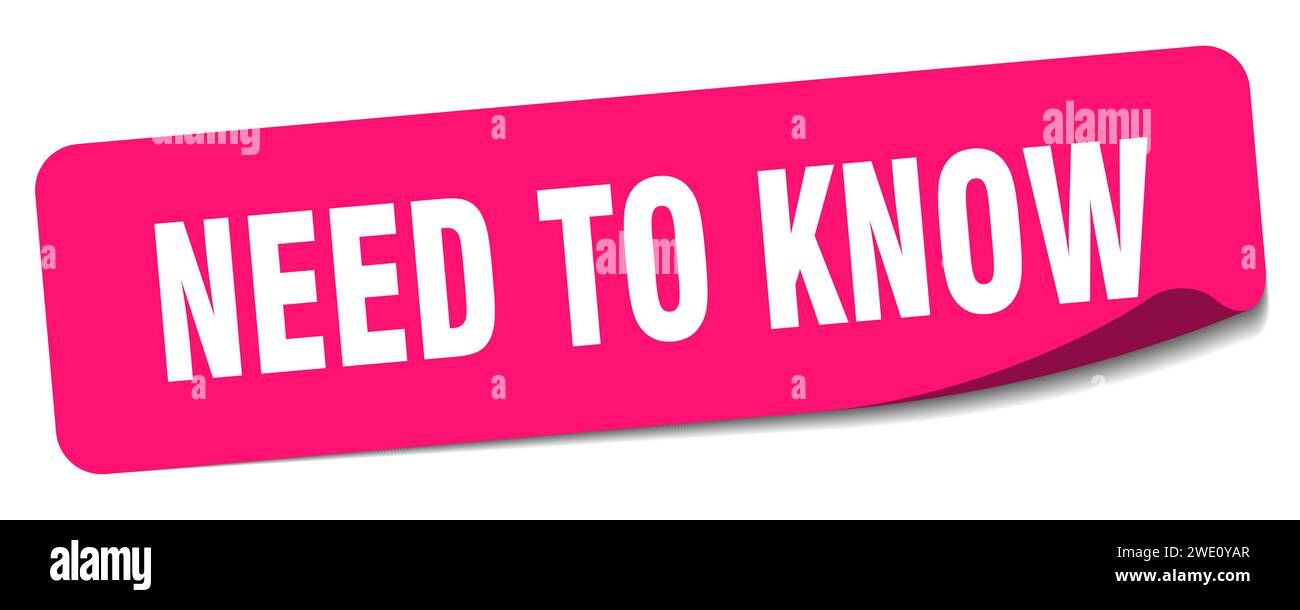 need to know sticker. need to know rectangular label isolated on white ...