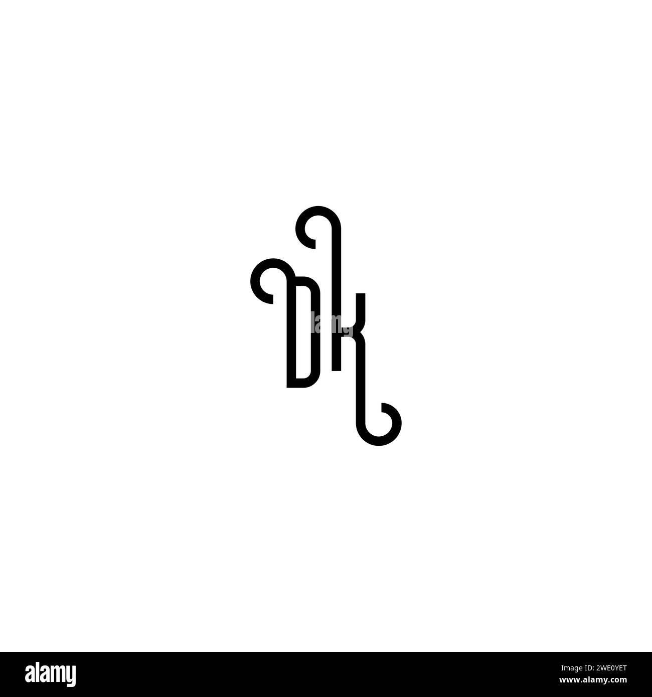 DK simple curved concept initial logo design black and white background ...